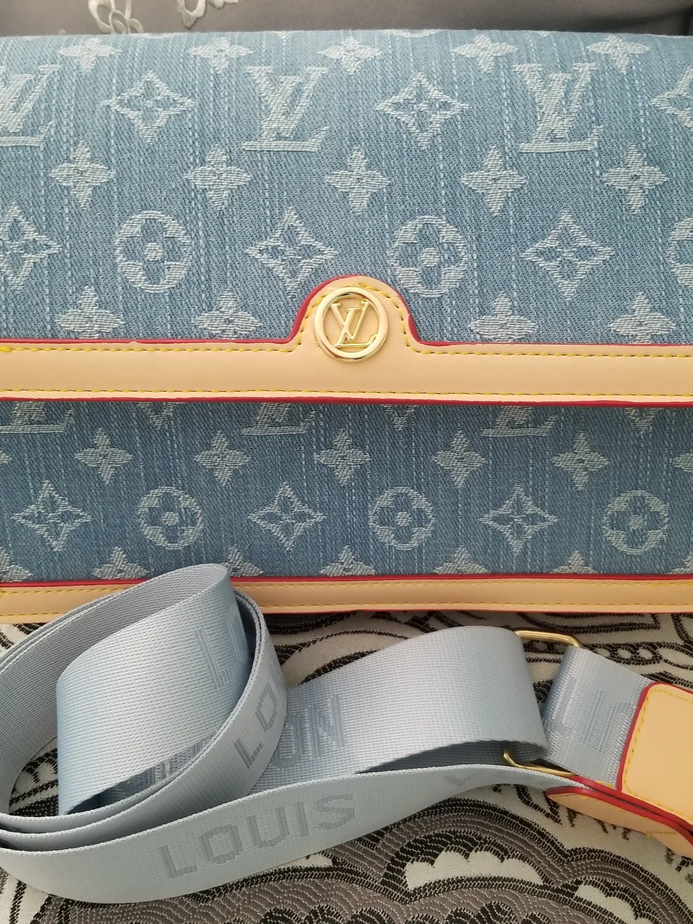 None | Bags | Inspired Denim Monogram Crossbody Bag In Light Blue With ...